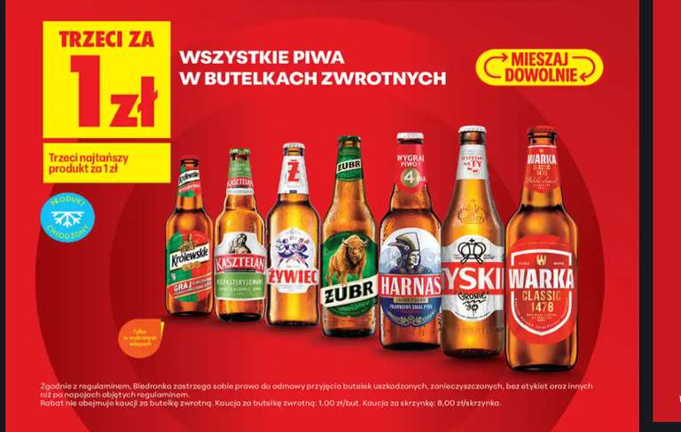 Piwa w butelkach zwrotnych – 3. najtańsza za 1 zł w Biedronka | Pepper.pl